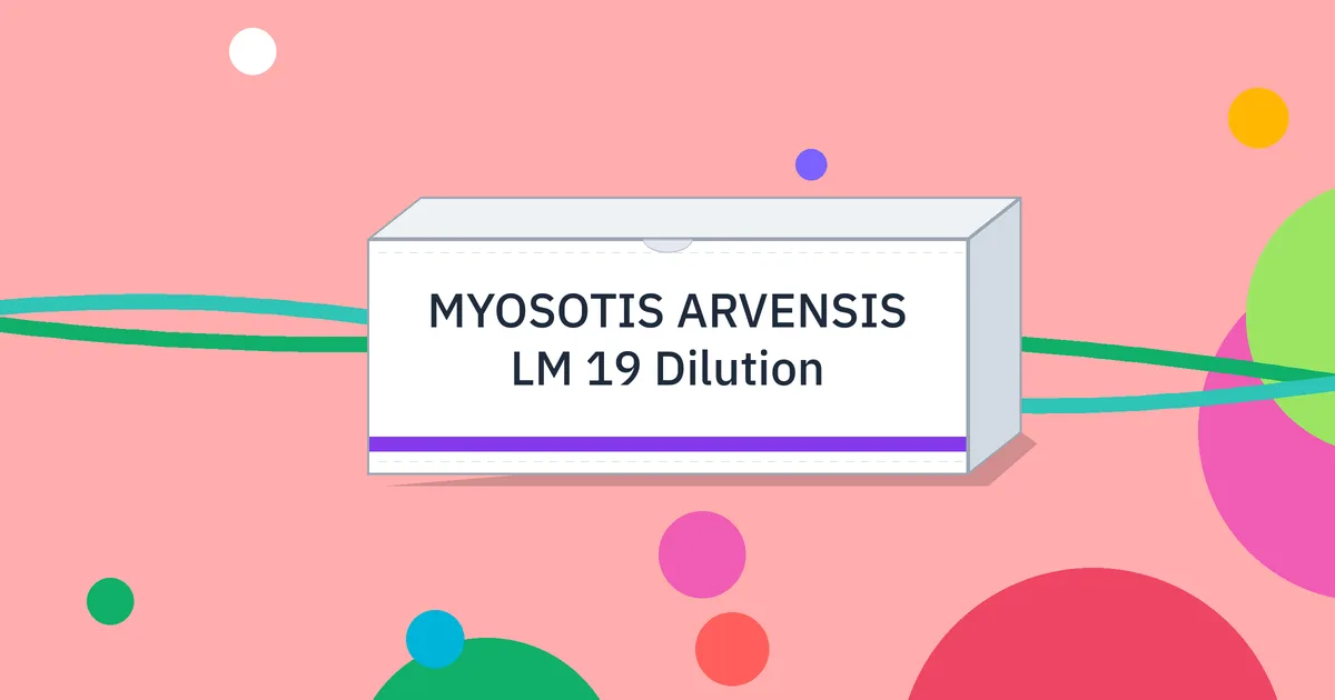 Symbolbild: Packung mit der Aufschrift MYOSOTIS ARVENSIS LM 19 Dilution (PZN 13612213) – Verfügbarkeit und Bezug in Apotheken in Frankfurt am Main