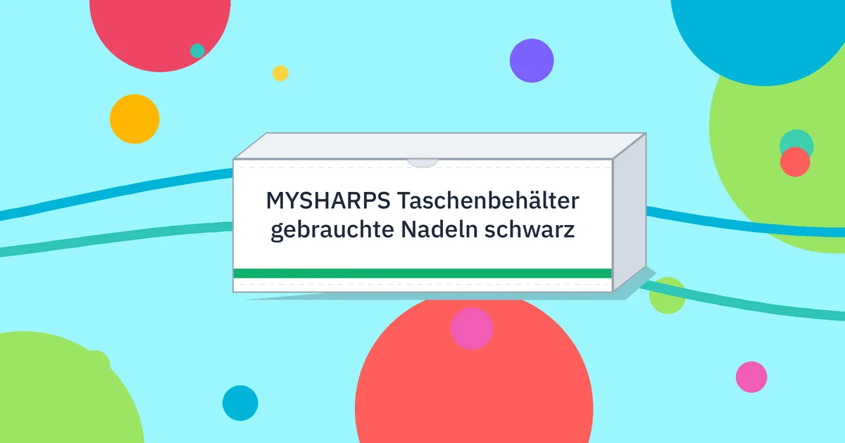 Symbolbild: Packung mit der Aufschrift MYSHARPS Taschenbehälter gebrauchte Nadeln schwarz (PZN 13736197) – Verfügbarkeit und Bezug in Apotheken in Frankfurt am Main
