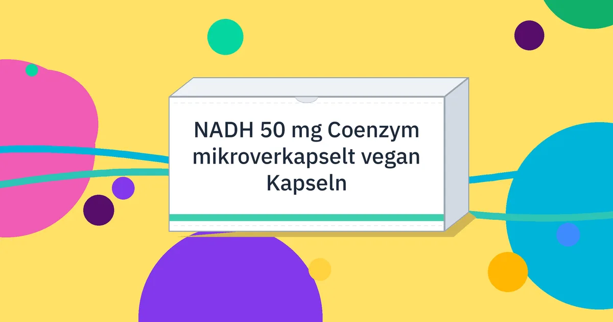 Symbolbild: Packung mit der Aufschrift NADH 50 mg Coenzym mikroverkapselt vegan Kapseln (PZN 18238156) – Verfügbarkeit und Bezug in Apotheken in Frankfurt am Main