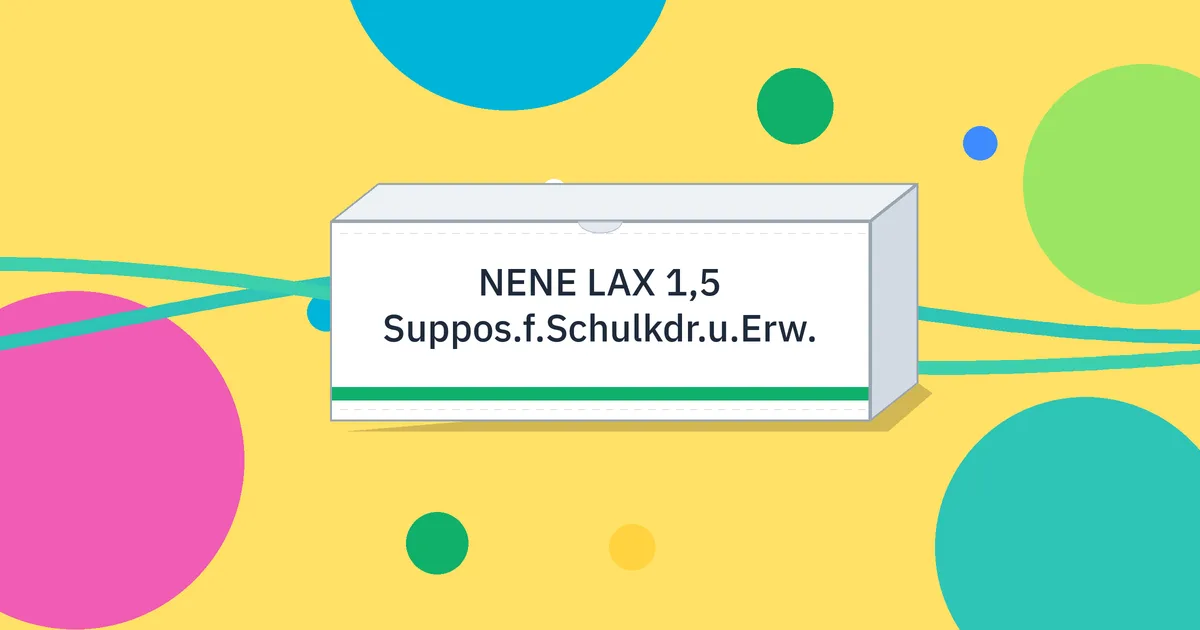Symbolbild: Packung mit der Aufschrift NENE LAX 1,5 Suppos.f.Schulkdr.u.Erw. (PZN 07216625) – Verfügbarkeit und Bezug in Apotheken in Frankfurt am Main