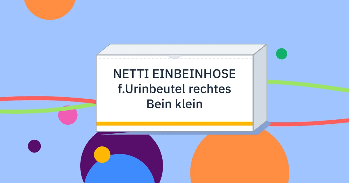 Symbolbild: Packung mit der Aufschrift NETTI EINBEINHOSE f.Urinbeutel rechtes Bein klein (PZN 09685471) – Verfügbarkeit und Bezug in Apotheken in Frankfurt am Main