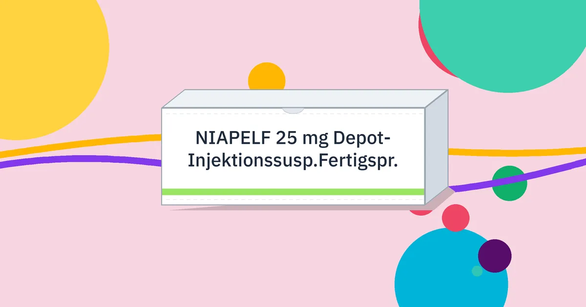 Symbolbild: Packung mit der Aufschrift NIAPELF 25 mg Depot-Injektionssusp.Fertigspr. (PZN 20330685) – Verfügbarkeit und Bezug in Apotheken in Frankfurt am Main