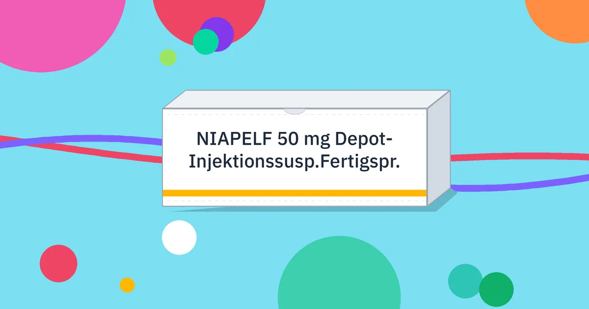 Symbolbild: Packung mit der Aufschrift NIAPELF 50 mg Depot-Injektionssusp.Fertigspr. (PZN 20012318) – Verfügbarkeit und Bezug in Apotheken in Frankfurt am Main