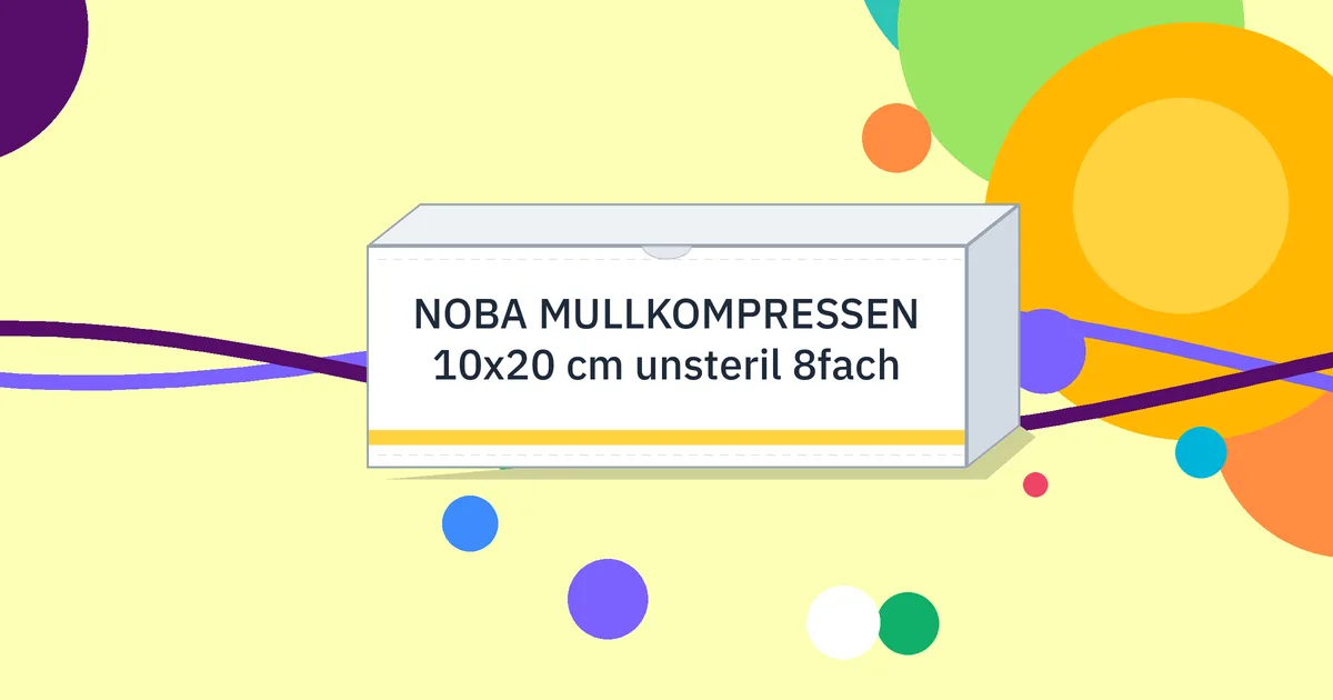Symbolbild: Packung mit der Aufschrift NOBA MULLKOMPRESSEN 10x20 cm unsteril 8fach (PZN 05527137) – Verfügbarkeit und Bezug in Apotheken in Frankfurt am Main