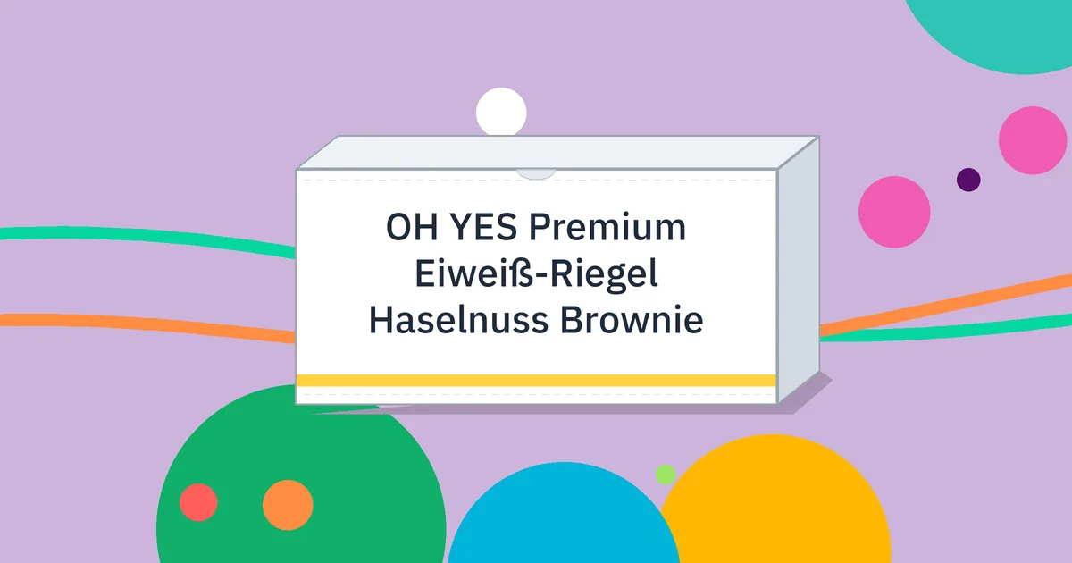 Symbolbild: Packung mit der Aufschrift OH YES Premium Eiweiß-Riegel Haselnuss Brownie (PZN 19741621) – Verfügbarkeit und Bezug in Apotheken in Frankfurt am Main