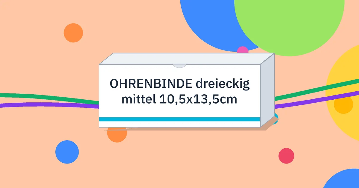 Symbolbild: Packung mit der Aufschrift OHRENBINDE dreieckig mittel 10,5x13,5cm (PZN 04097143) – Verfügbarkeit und Bezug in Apotheken in Frankfurt am Main