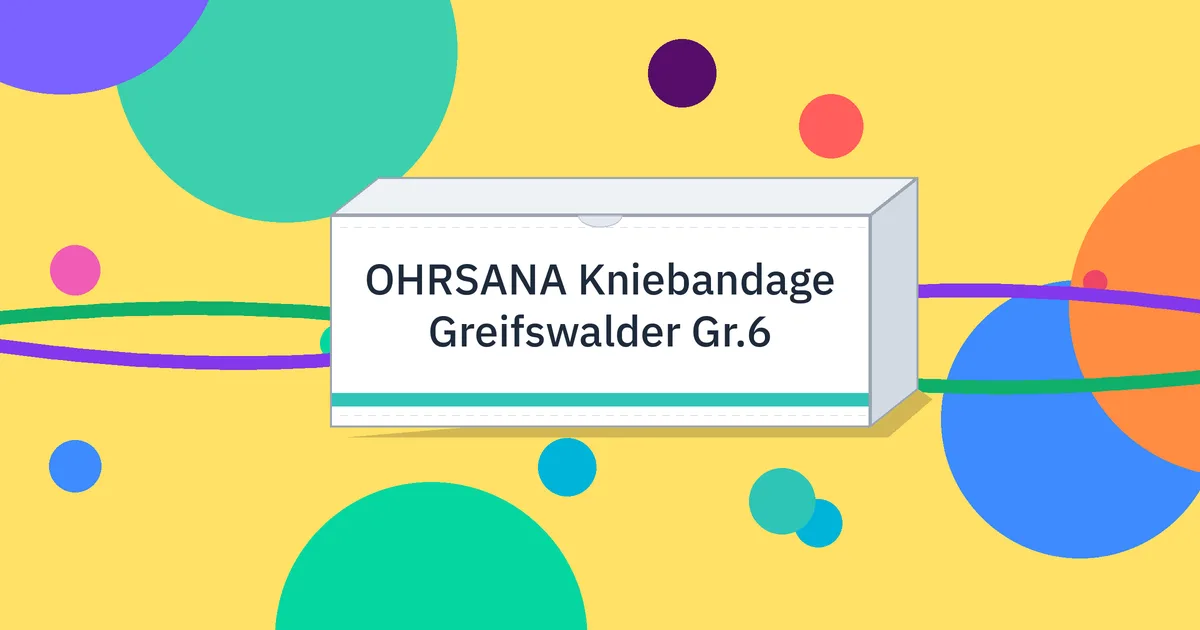 Symbolbild: Packung mit der Aufschrift OHRSANA Kniebandage Greifswalder Gr.6 (PZN 02669486) – Verfügbarkeit und Bezug in Apotheken in Frankfurt am Main