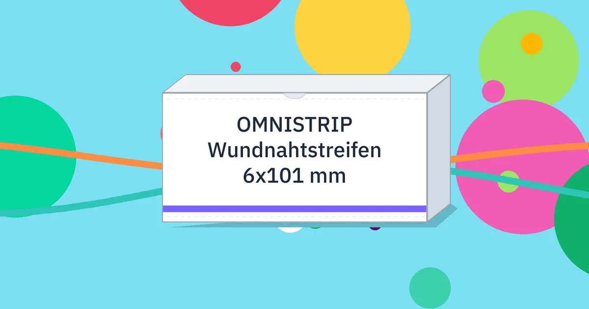 Symbolbild: Packung mit der Aufschrift OMNISTRIP Wundnahtstreifen 6x101 mm (PZN 14443474) – Verfügbarkeit und Bezug in Apotheken in Frankfurt am Main
