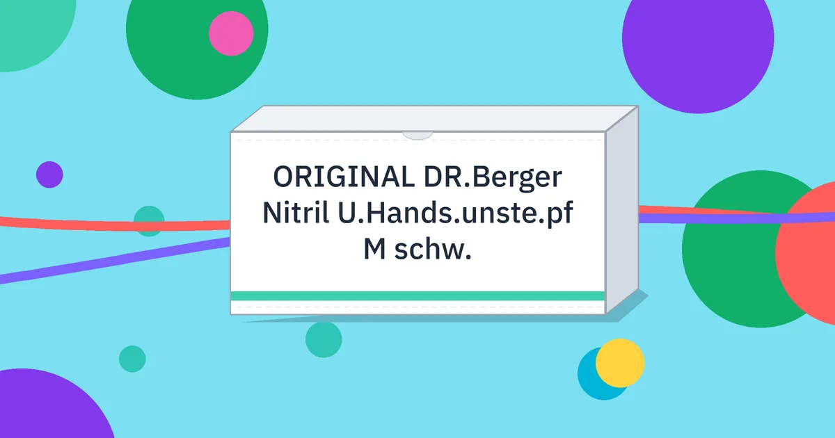 Symbolbild: Packung mit der Aufschrift ORIGINAL DR.Berger Nitril U.Hands.unste.pf M schw. (PZN 18010884) – Verfügbarkeit und Bezug in Apotheken in Frankfurt am Main