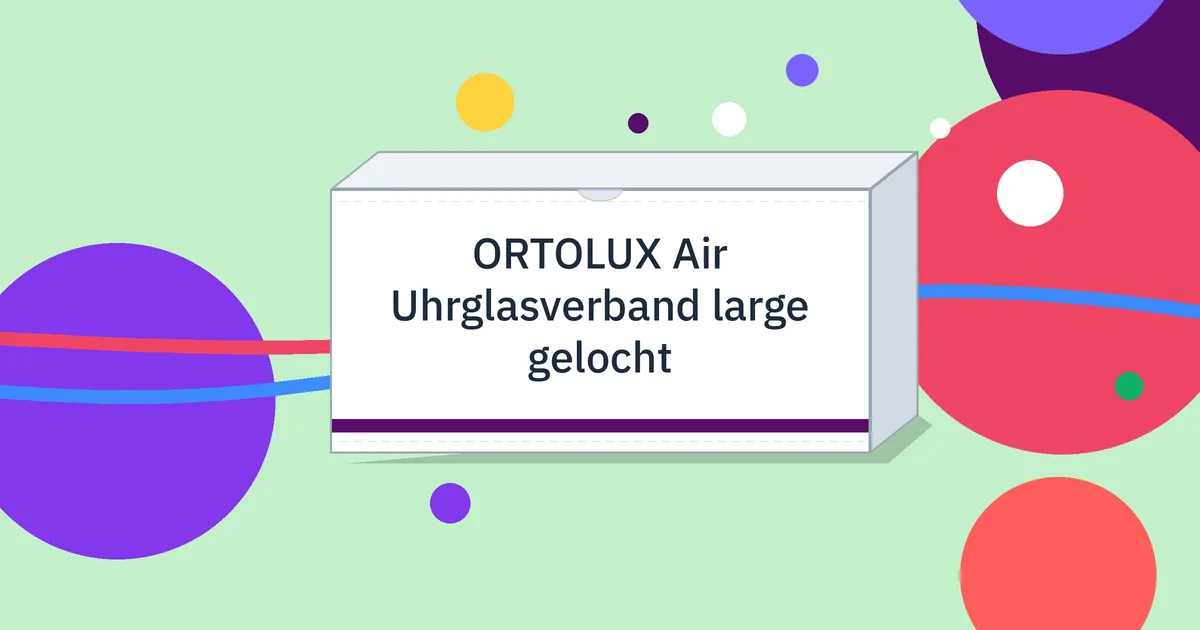 Symbolbild: Packung mit der Aufschrift ORTOLUX Air Uhrglasverband large gelocht (PZN 20047475) – Verfügbarkeit und Bezug in Apotheken in Frankfurt am Main
