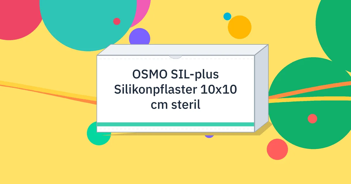 Symbolbild: Packung mit der Aufschrift OSMO SIL-plus Silikonpflaster 10x10 cm steril (PZN 11896933) – Verfügbarkeit und Bezug in Apotheken in Frankfurt am Main