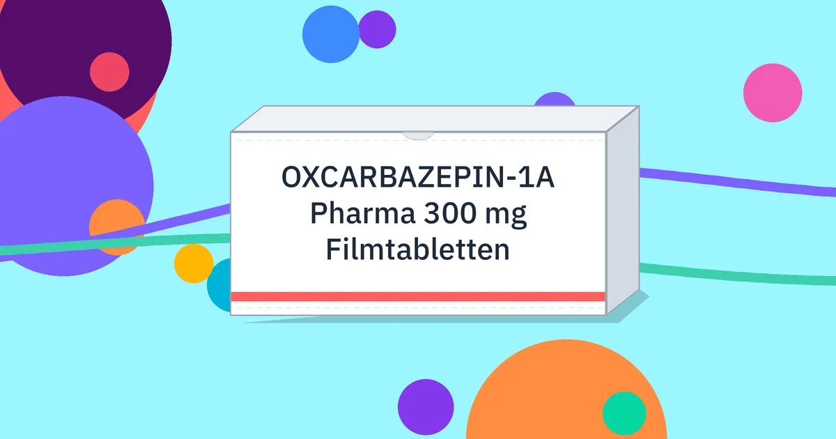 Symbolbild: Packung mit der Aufschrift OXCARBAZEPIN-1A Pharma 300 mg Filmtabletten (PZN 09318488) – Verfügbarkeit und Bezug in Apotheken in Frankfurt am Main