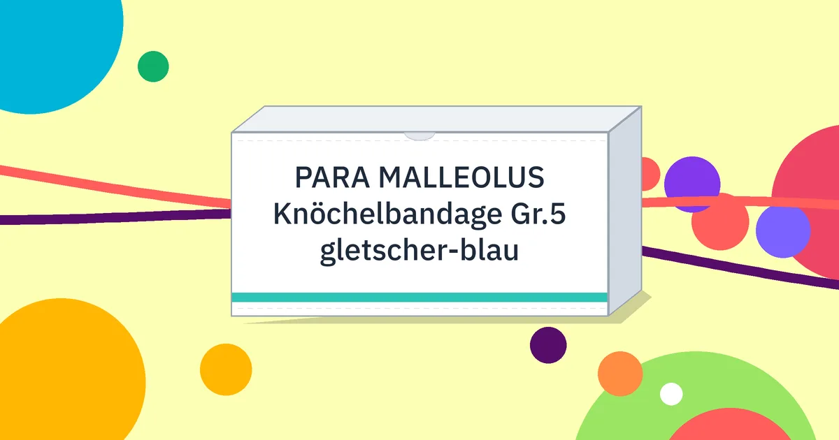 Symbolbild: Packung mit der Aufschrift PARA MALLEOLUS Knöchelbandage Gr.5 gletscher-blau (PZN 13763550) – Verfügbarkeit und Bezug in Apotheken in Frankfurt am Main
