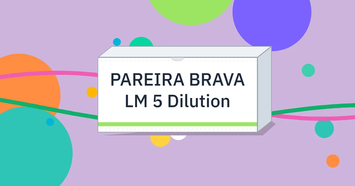 Symbolbild: Packung mit der Aufschrift PAREIRA BRAVA LM 5 Dilution (PZN 13631305) – Verfügbarkeit und Bezug in Apotheken in Frankfurt am Main