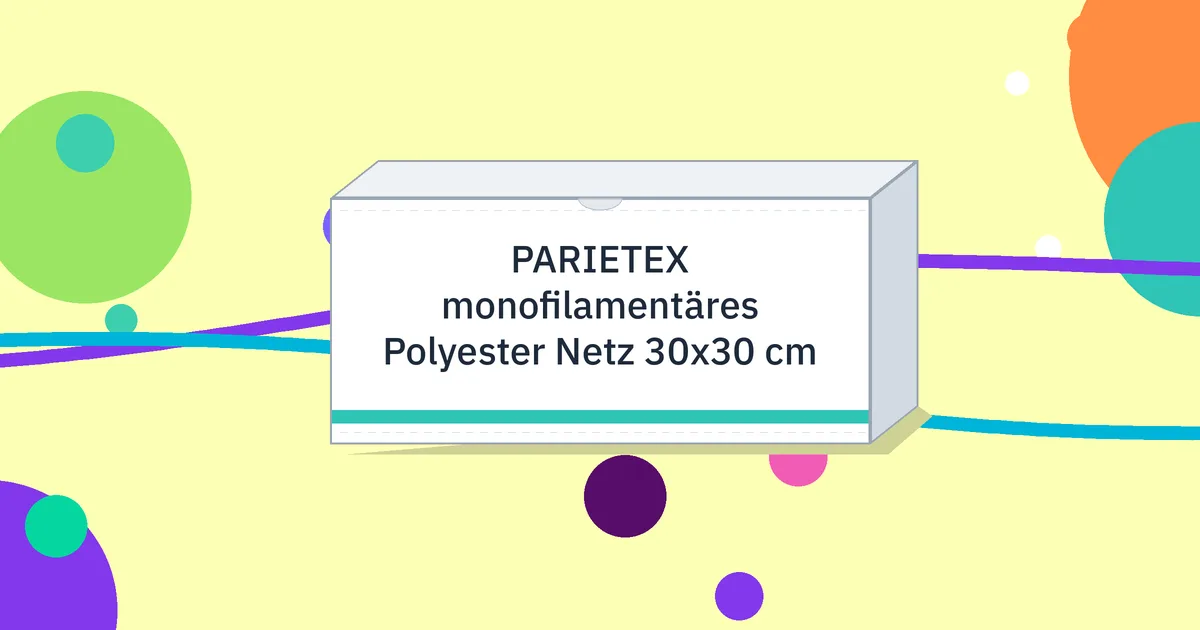 Symbolbild: Packung mit der Aufschrift PARIETEX monofilamentäres Polyester Netz 30x30 cm (PZN 07603026) – Verfügbarkeit und Bezug in Apotheken in Frankfurt am Main