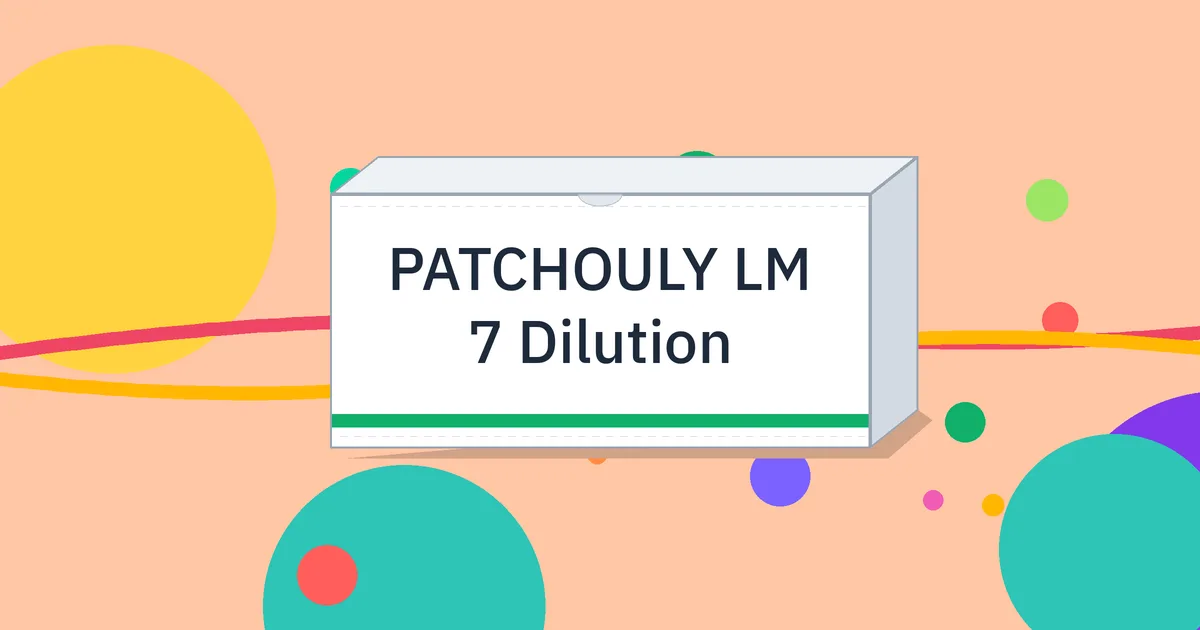 Symbolbild: Packung mit der Aufschrift PATCHOULY LM 7 Dilution (PZN 13632718) – Verfügbarkeit und Bezug in Apotheken in Frankfurt am Main