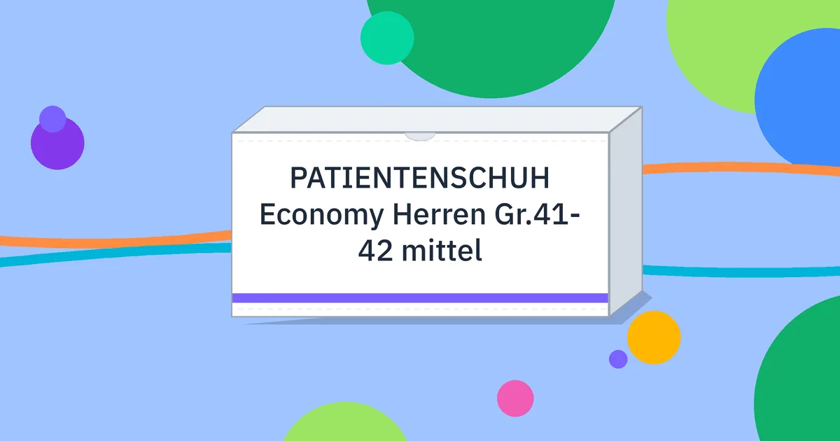Symbolbild: Packung mit der Aufschrift PATIENTENSCHUH Economy Herren Gr.41-42 mittel (PZN 04766271) – Verfügbarkeit und Bezug in Apotheken in Frankfurt am Main
