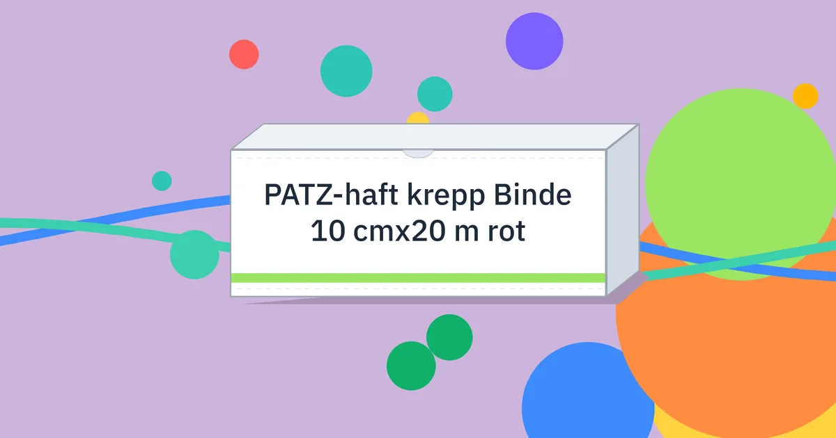 Symbolbild: Packung mit der Aufschrift PATZ-haft krepp Binde 10 cmx20 m rot (PZN 06814666) – Verfügbarkeit und Bezug in Apotheken in Frankfurt am Main