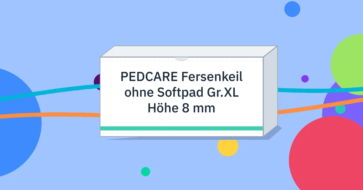 Symbolbild: Packung mit der Aufschrift PEDCARE Fersenkeil ohne Softpad Gr.XL Höhe 8 mm (PZN 13964159) – Verfügbarkeit und Bezug in Apotheken in Frankfurt am Main