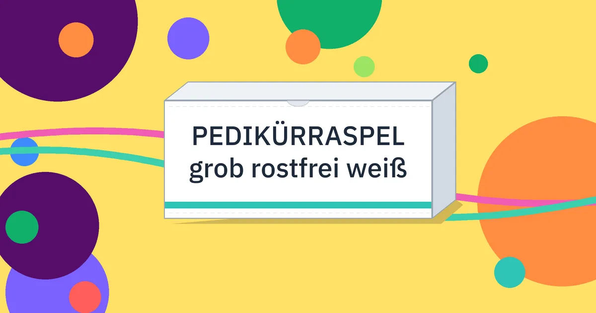 Symbolbild: Packung mit der Aufschrift PEDIKÜRRASPEL grob rostfrei weiß (PZN 01523007) – Verfügbarkeit und Bezug in Apotheken in Frankfurt am Main