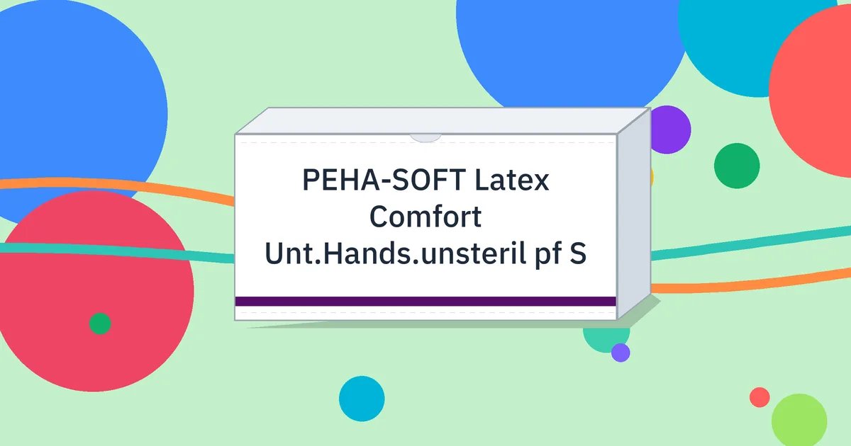 Symbolbild: Packung mit der Aufschrift PEHA-SOFT Latex Comfort Unt.Hands.unsteril pf S (PZN 19296670) – Verfügbarkeit und Bezug in Apotheken in Frankfurt am Main