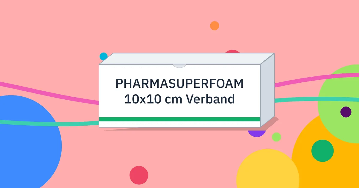 Symbolbild: Packung mit der Aufschrift PHARMASUPERFOAM 10x10 cm Verband (PZN 12897484) – Verfügbarkeit und Bezug in Apotheken in Frankfurt am Main