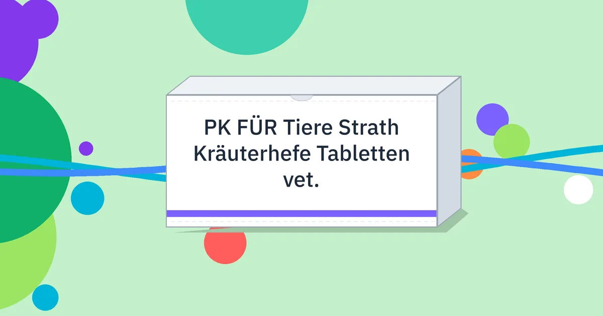 Symbolbild: Packung mit der Aufschrift PK FÜR Tiere Strath Kräuterhefe Tabletten vet. (PZN 16024534) – Verfügbarkeit und Bezug in Apotheken in Frankfurt am Main