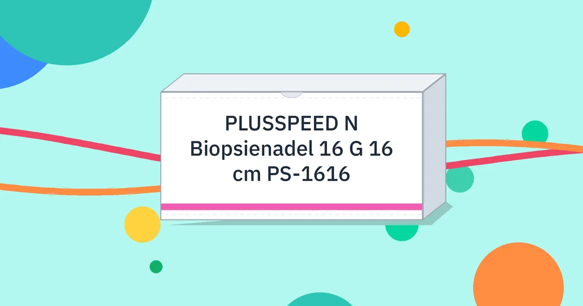 Symbolbild: Packung mit der Aufschrift PLUSSPEED N Biopsienadel 16 G 16 cm PS-1616 (PZN 15632680) – Verfügbarkeit und Bezug in Apotheken in Frankfurt am Main