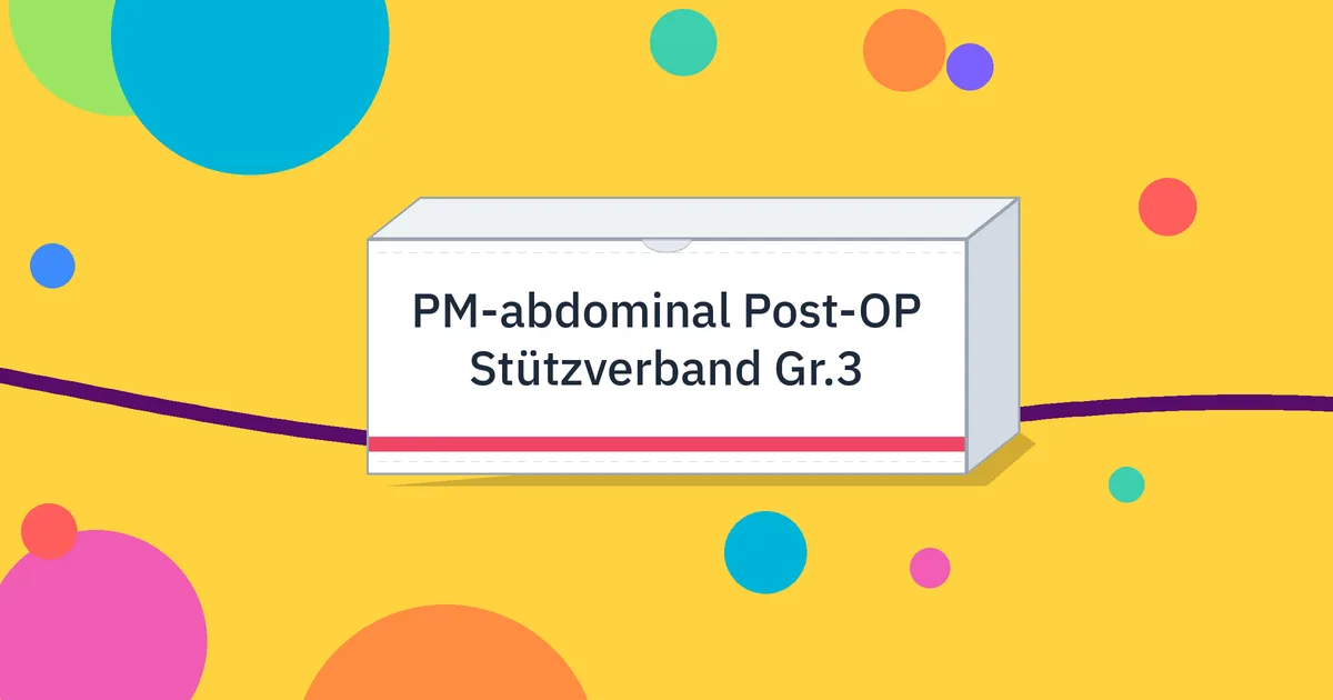 Symbolbild: Packung mit der Aufschrift PM-abdominal Post-OP Stützverband Gr.3 (PZN 18844520) – Verfügbarkeit und Bezug in Apotheken in Frankfurt am Main