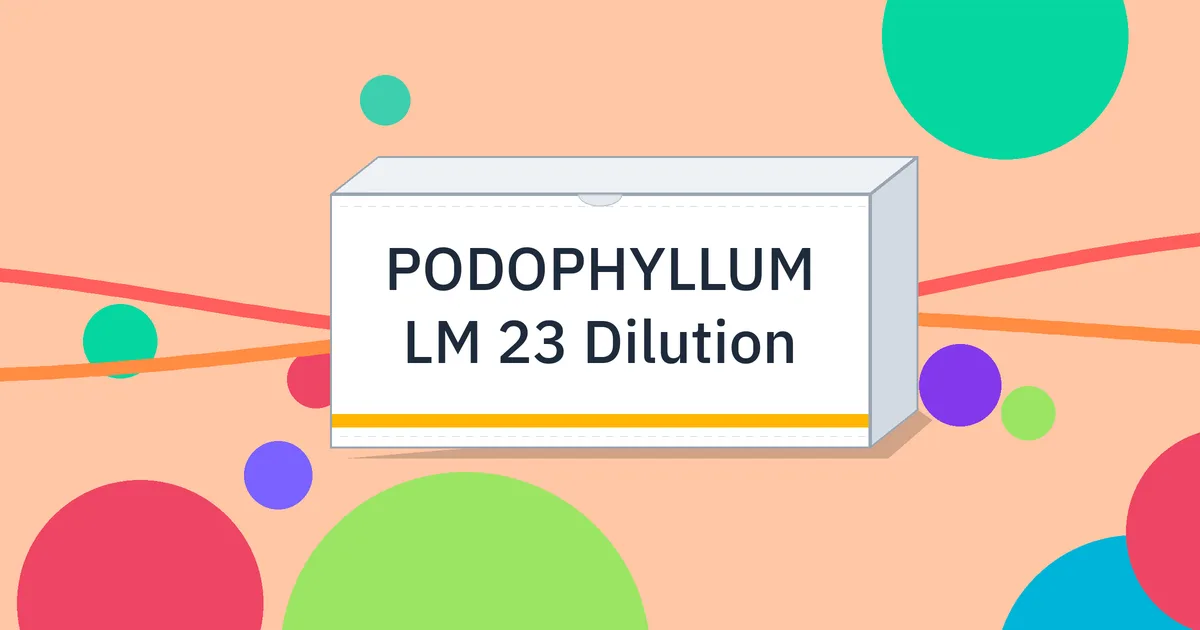 Symbolbild: Packung mit der Aufschrift PODOPHYLLUM LM 23 Dilution (PZN 13043057) – Verfügbarkeit und Bezug in Apotheken in Frankfurt am Main