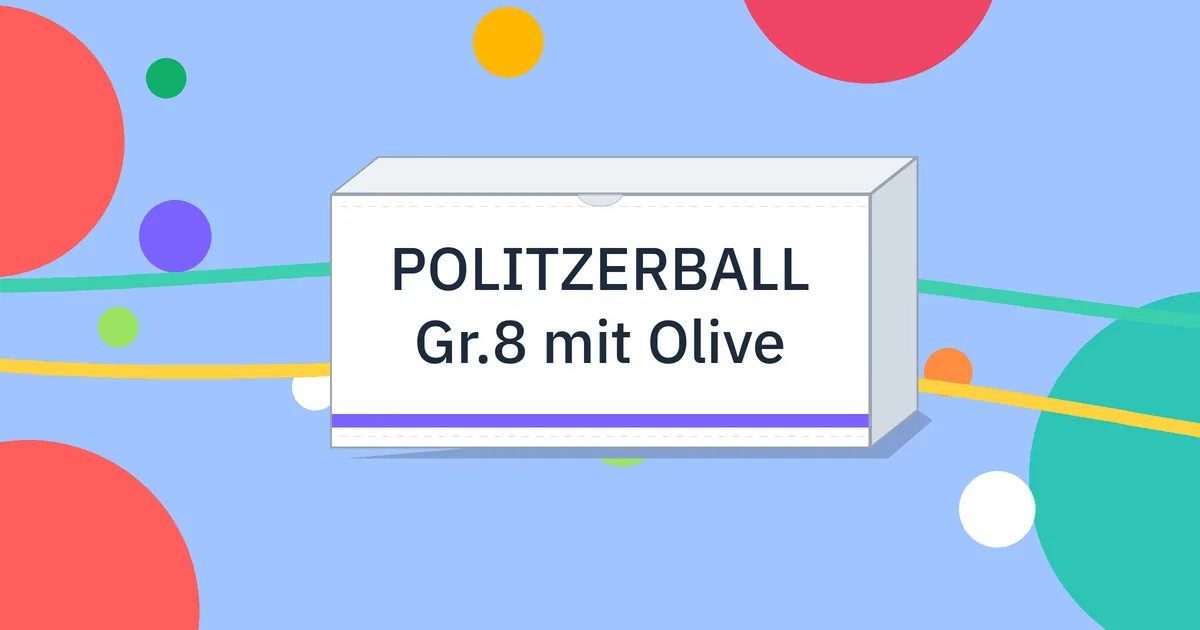 Symbolbild: Packung mit der Aufschrift POLITZERBALL Gr.8 mit Olive (PZN 03312088) – Verfügbarkeit und Bezug in Apotheken in Frankfurt am Main