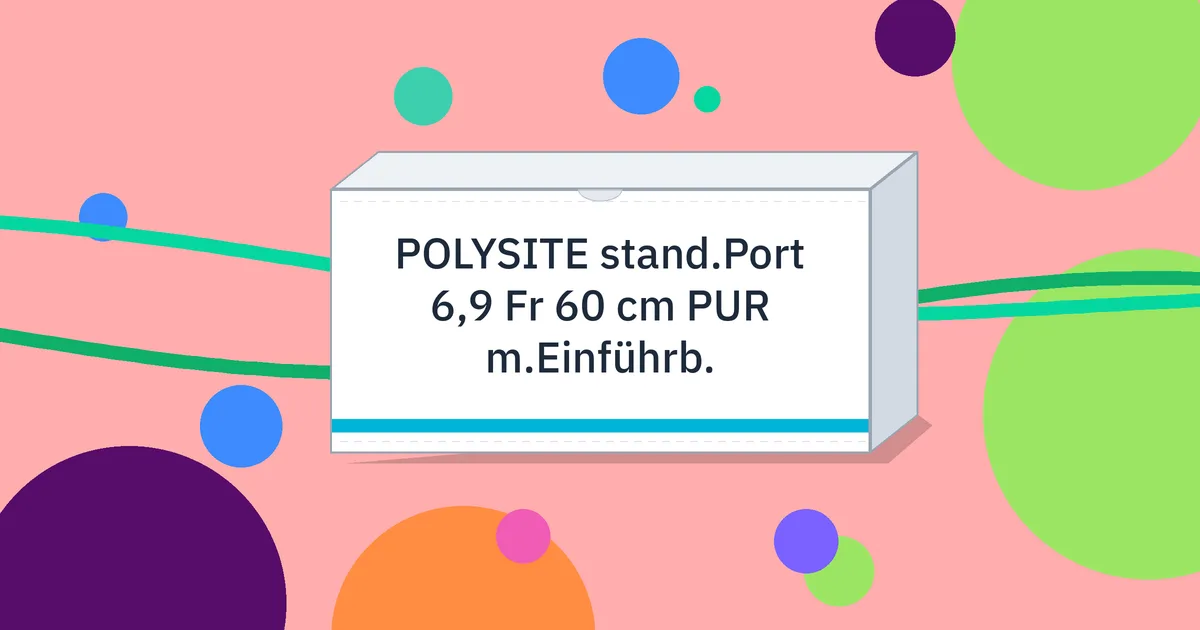 Symbolbild: Packung mit der Aufschrift POLYSITE stand.Port 6,9 Fr 60 cm PUR m.Einführb. (PZN 12340333) – Verfügbarkeit und Bezug in Apotheken in Frankfurt am Main