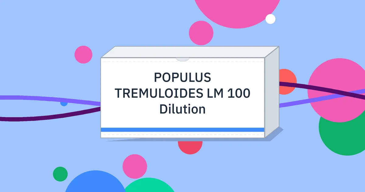 Symbolbild: Packung mit der Aufschrift POPULUS TREMULOIDES LM 100 Dilution (PZN 13665020) – Verfügbarkeit und Bezug in Apotheken in Frankfurt am Main