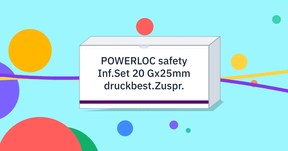 Symbolbild: Packung mit der Aufschrift POWERLOC safety Inf.Set 20 Gx25mm druckbest.Zuspr. (PZN 18816920) – Verfügbarkeit und Bezug in Apotheken in Frankfurt am Main