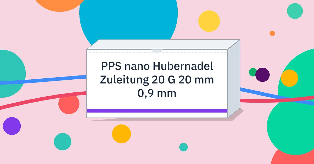 Symbolbild: Packung mit der Aufschrift PPS nano Hubernadel Zuleitung 20 G 20 mm 0,9 mm (PZN 18195168) – Verfügbarkeit und Bezug in Apotheken in Frankfurt am Main