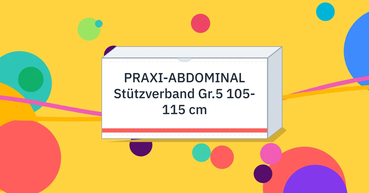 Symbolbild: Packung mit der Aufschrift PRAXI-ABDOMINAL Stützverband Gr.5 105-115 cm (PZN 12825326) – Verfügbarkeit und Bezug in Apotheken in Frankfurt am Main