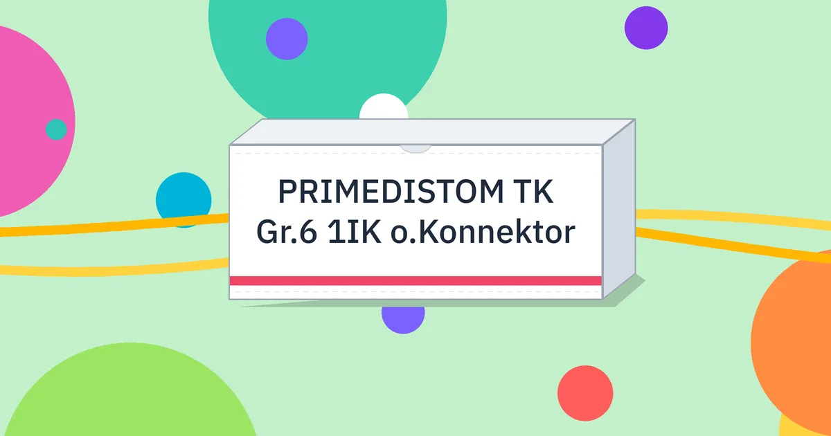 Symbolbild: Packung mit der Aufschrift PRIMEDISTOM TK Gr.6 1IK o.Konnektor (PZN 10316460) – Verfügbarkeit und Bezug in Apotheken in Frankfurt am Main