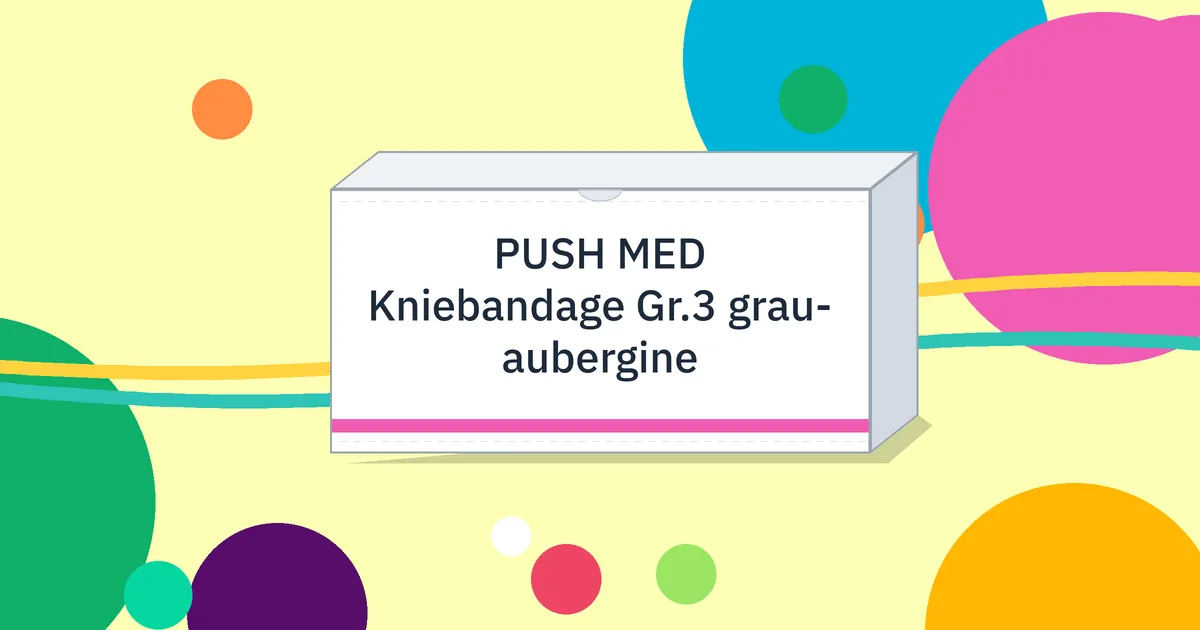 Symbolbild: Packung mit der Aufschrift PUSH MED Kniebandage Gr.3 grau-aubergine (PZN 04858866) – Verfügbarkeit und Bezug in Apotheken in Frankfurt am Main