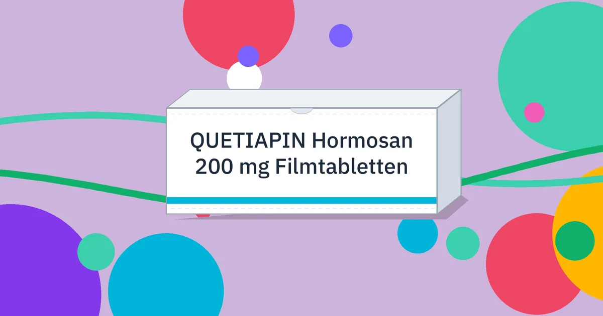 Symbolbild: Packung mit der Aufschrift QUETIAPIN Hormosan 200 mg Filmtabletten (PZN 09294575) – Verfügbarkeit und Bezug in Apotheken in Frankfurt am Main