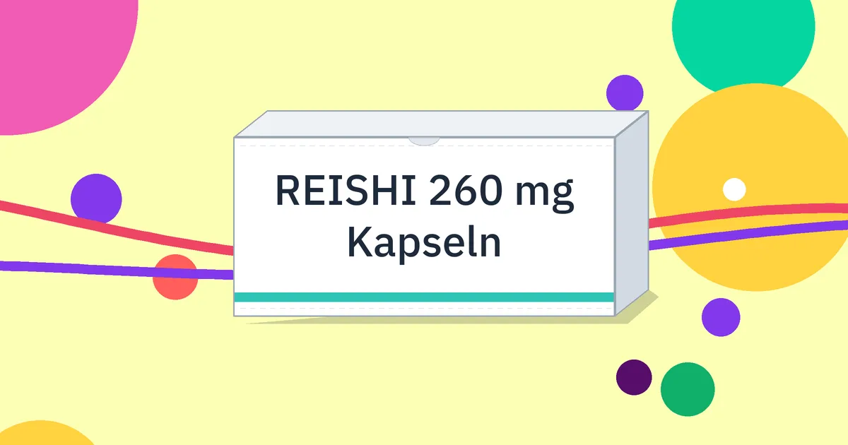 Symbolbild: Packung mit der Aufschrift REISHI 260 mg Kapseln (PZN 18665941) – Verfügbarkeit und Bezug in Apotheken in Frankfurt am Main