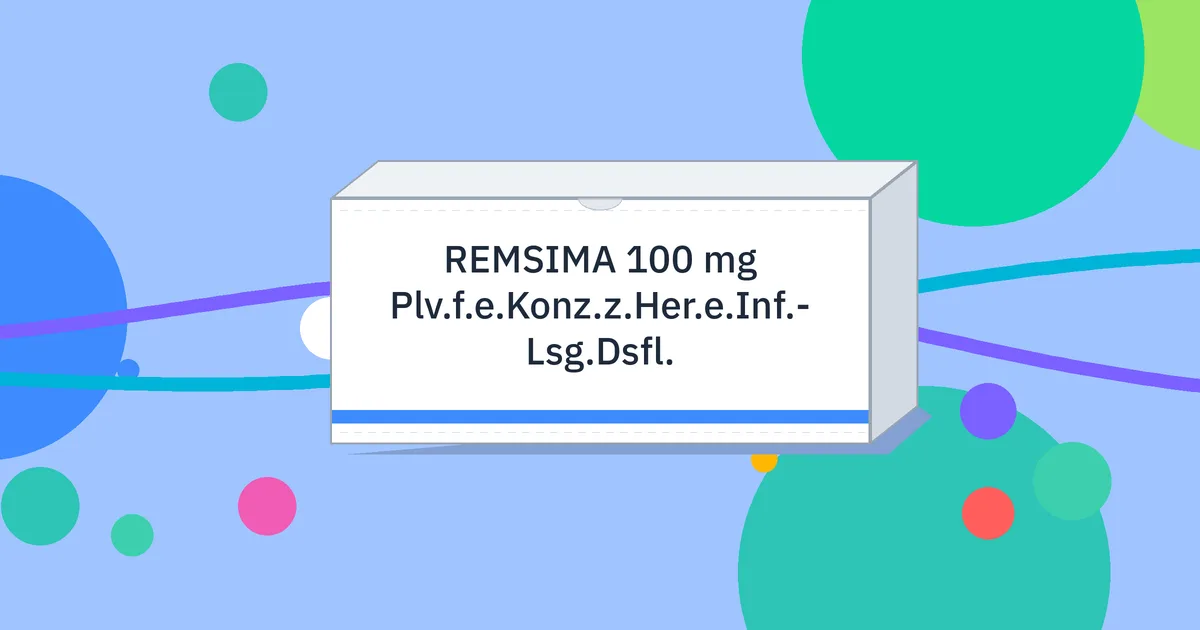 Symbolbild: Packung mit der Aufschrift REMSIMA 100 mg Plv.f.e.Konz.z.Her.e.Inf.-Lsg.Dsfl. (PZN 19473155) – Verfügbarkeit und Bezug in Apotheken in Frankfurt am Main