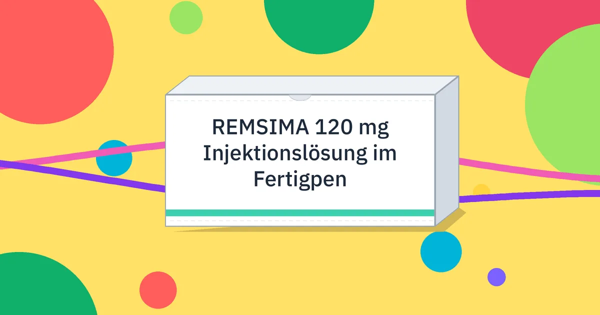 Symbolbild: Packung mit der Aufschrift REMSIMA 120 mg Injektionslösung im Fertigpen (PZN 16839727) – Verfügbarkeit und Bezug in Apotheken in Frankfurt am Main