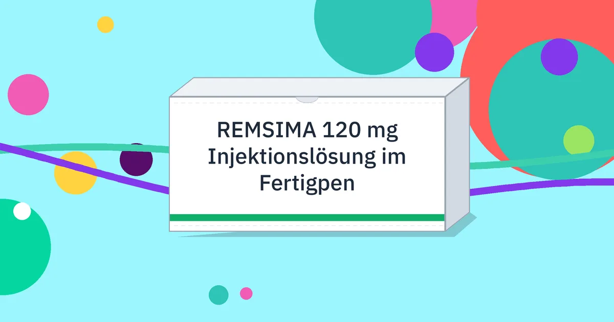 Symbolbild: Packung mit der Aufschrift REMSIMA 120 mg Injektionslösung im Fertigpen (PZN 17604624) – Verfügbarkeit und Bezug in Apotheken in Frankfurt am Main