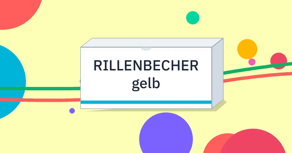 Symbolbild: Packung mit der Aufschrift RILLENBECHER gelb (PZN 01654407) – Verfügbarkeit und Bezug in Apotheken in Frankfurt am Main
