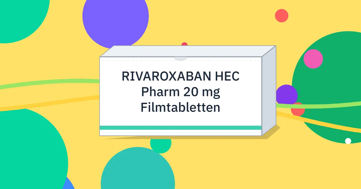 Symbolbild: Packung mit der Aufschrift RIVAROXABAN HEC Pharm 20 mg Filmtabletten (PZN 20183706) – Verfügbarkeit und Bezug in Apotheken in Frankfurt am Main