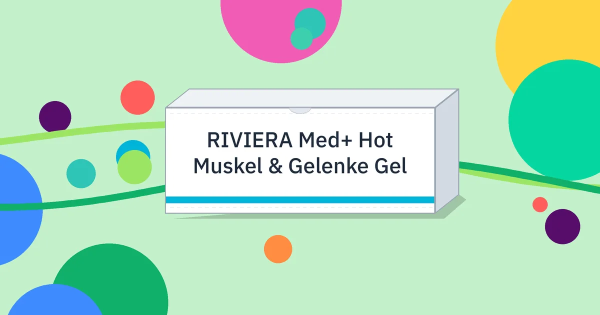 Symbolbild: Packung mit der Aufschrift RIVIERA Med+ Hot Muskel & Gelenke Gel (PZN 19303312) – Verfügbarkeit und Bezug in Apotheken in Frankfurt am Main