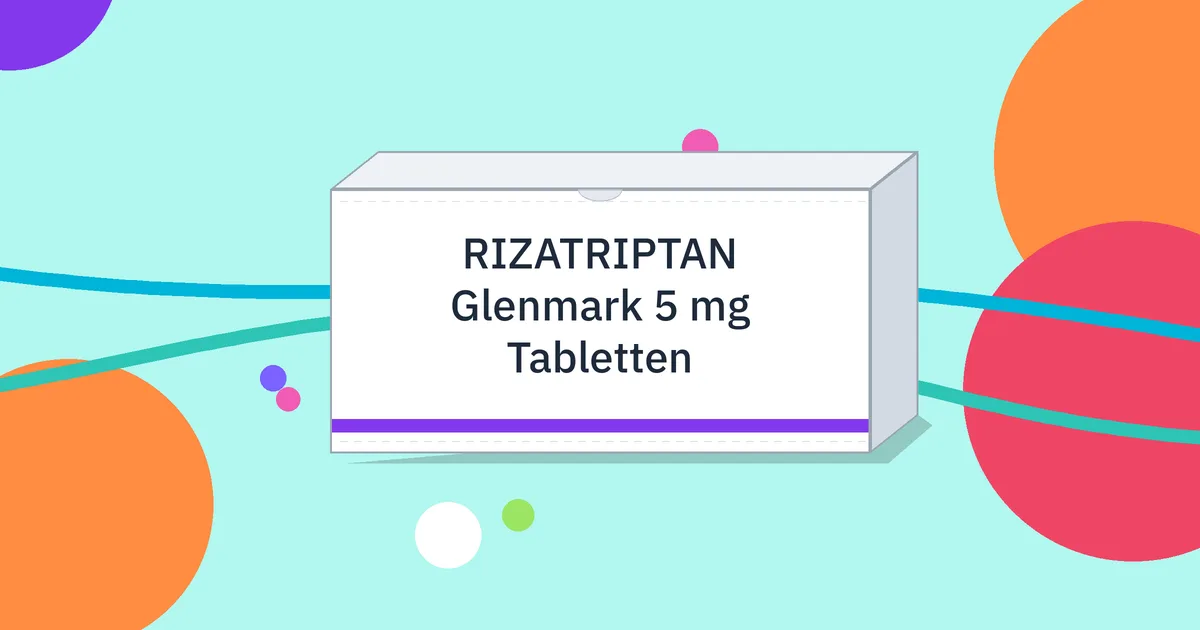 Symbolbild: Packung mit der Aufschrift RIZATRIPTAN Glenmark 5 mg Tabletten (PZN 09947066) – Verfügbarkeit und Bezug in Apotheken in Frankfurt am Main