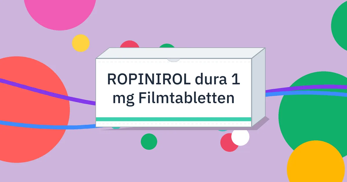 Symbolbild: Packung mit der Aufschrift ROPINIROL dura 1 mg Filmtabletten (PZN 02092963) – Verfügbarkeit und Bezug in Apotheken in Frankfurt am Main