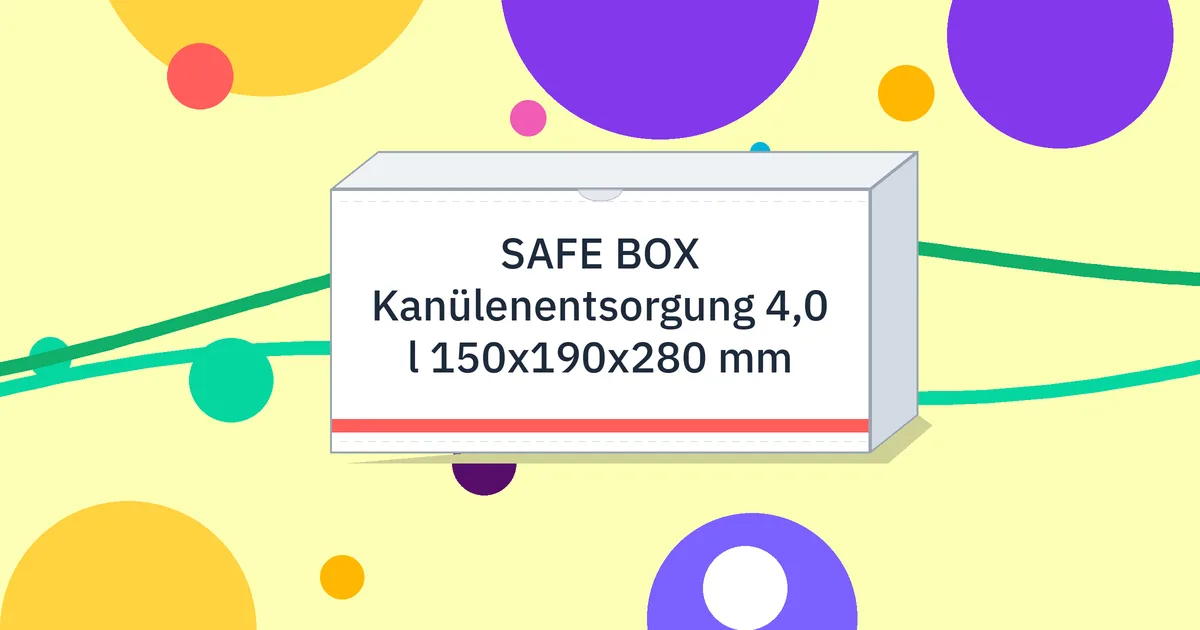 Symbolbild: Packung mit der Aufschrift SAFE BOX Kanülenentsorgung 4,0 l 150x190x280 mm (PZN 13909597) – Verfügbarkeit und Bezug in Apotheken in Frankfurt am Main