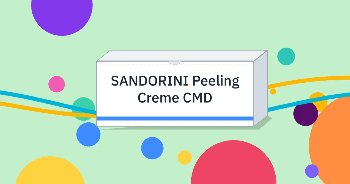 Symbolbild: Packung mit der Aufschrift SANDORINI Peeling Creme CMD (PZN 10034307) – Verfügbarkeit und Bezug in Apotheken in Frankfurt am Main